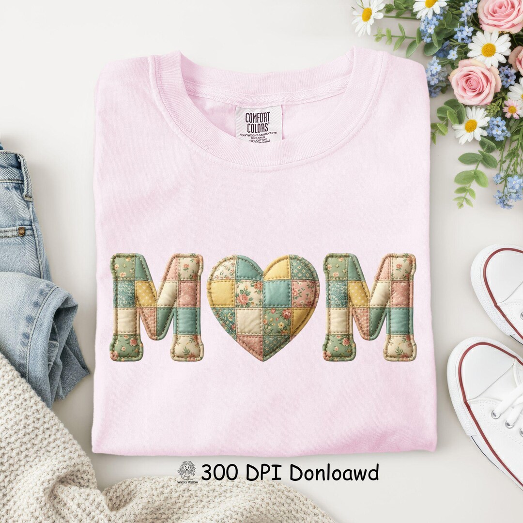 Patchwork Mom PNG, Quilt Style Mother Design, Cottagecore MOM Heart ...