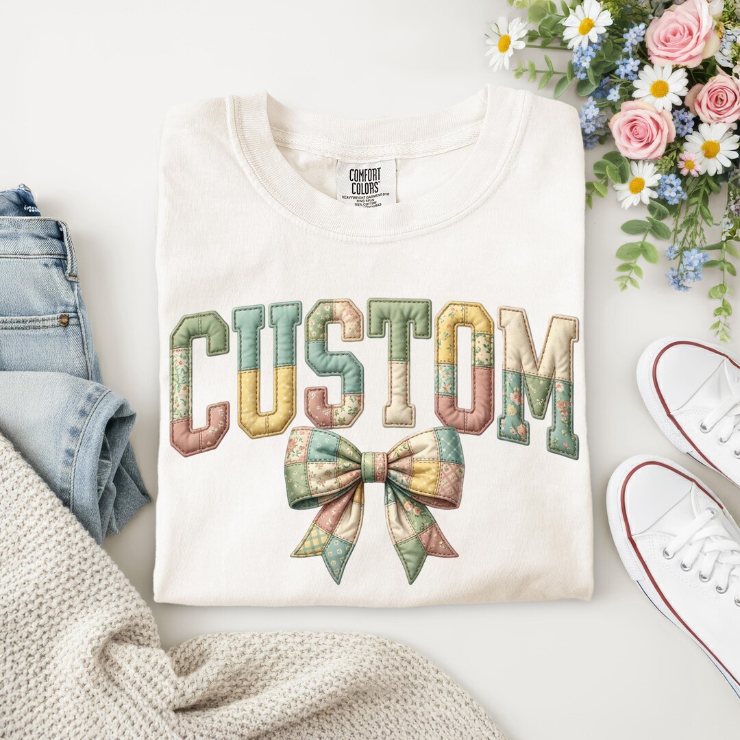 Custom Name Patchwork Bow PNG, Personalized Shirt Design, Vintage Quilt ...