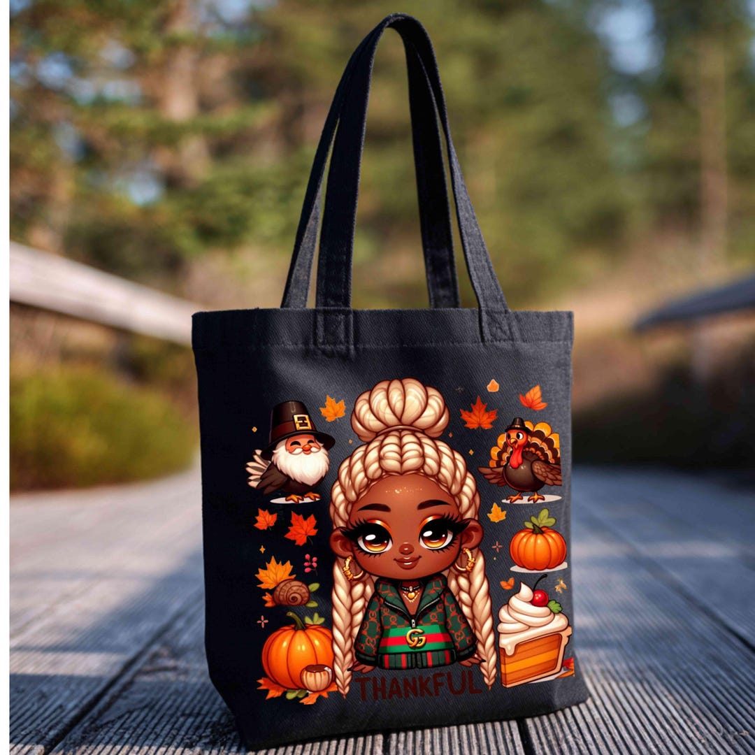Thankful PNG | Chibi Black Girl Autumn Clipart | Cozy Fall Thanksgiving ...