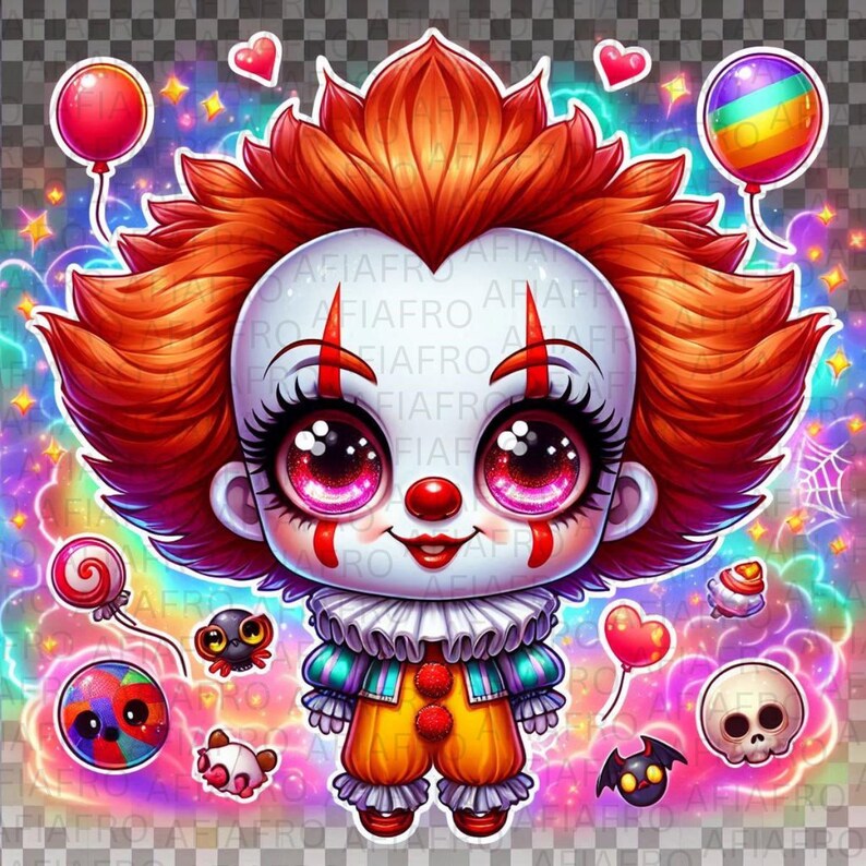 Chibi Pennywise PNG | Cute Kawaii Clown Halloween Clipart | Spooky Neon ...
