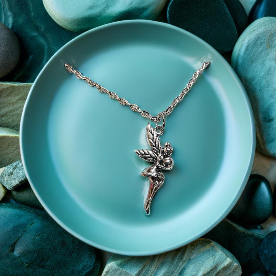 Tinker Bell Silver Necklace – Fairy Pendant on Leather Cord, Handmade ...