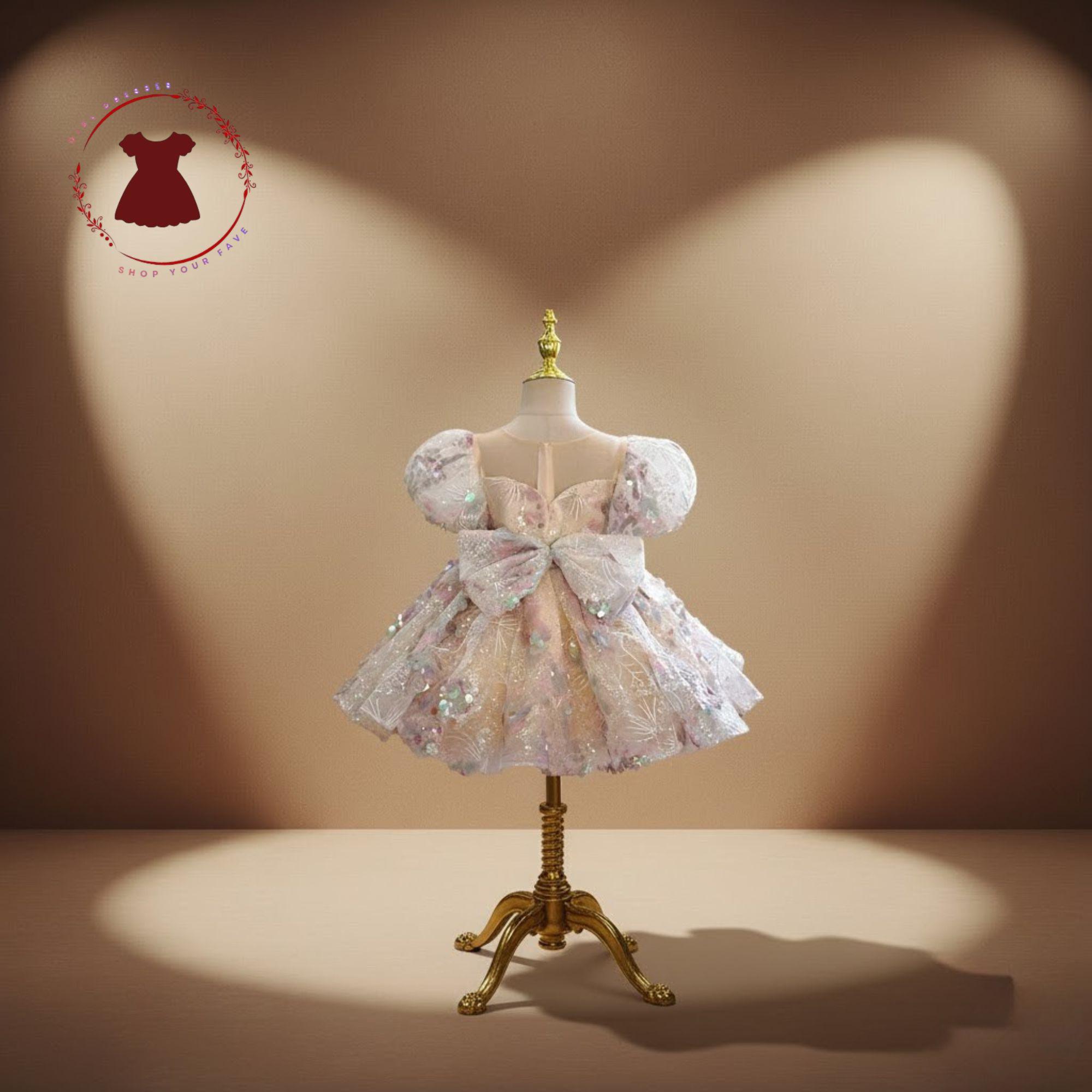 Luxury Sequin Ball Gown for Girls | Beige Tulle Fluffy Prom Dress ...