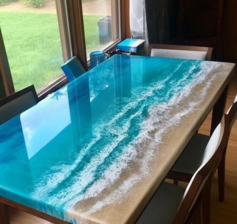 Ocean Epoxy Dining Table | Beach Resin Table Top | Handmade Coastal ...