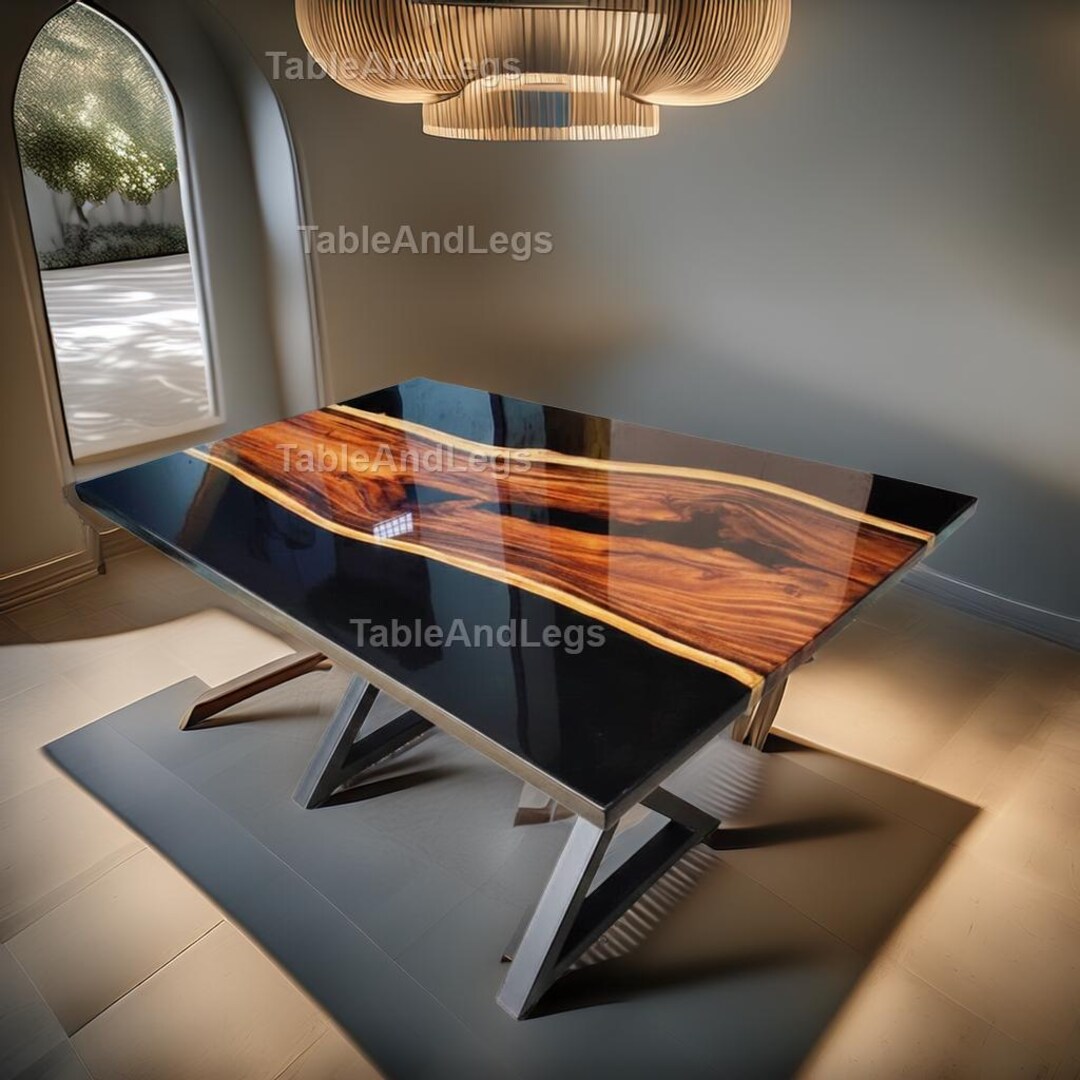 Black Epoxy River Live Edge Tabletop | Handmade Solid Wood Resin Table ...