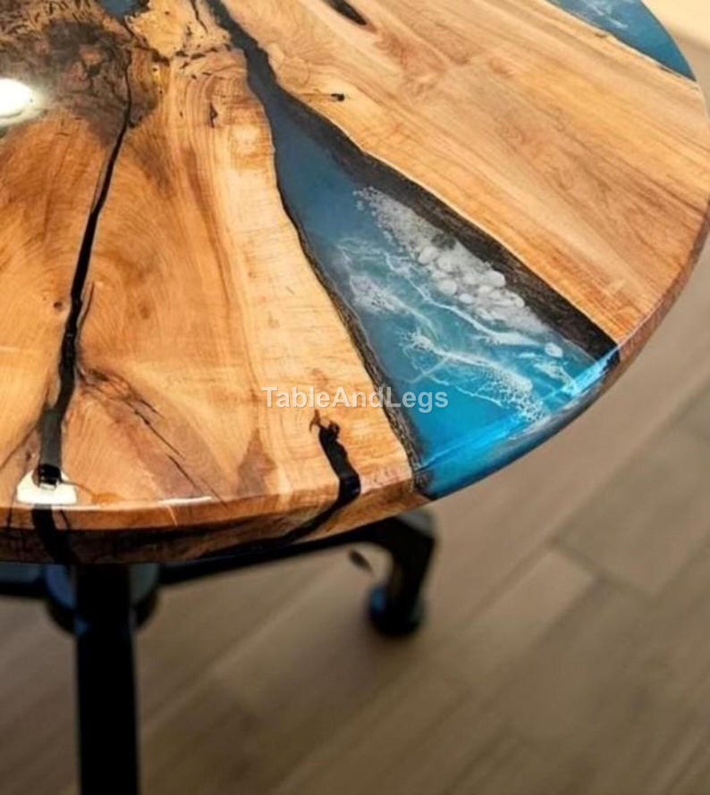 Round Epoxy Ocean Resin Table | Coastal Coffee Table | Live Edge Wood ...