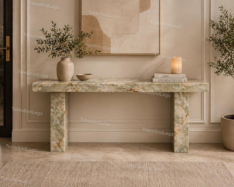 Handmade Honey Onyx Console Table, Luxury Natural Stone Entryway ...