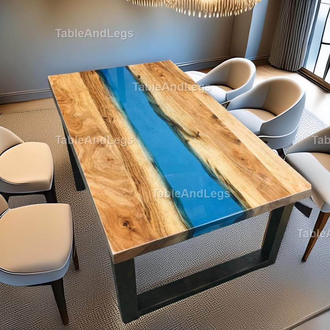 Blue Epoxy River Table Top | Live Edge Wood Resin Dining Table Top ...