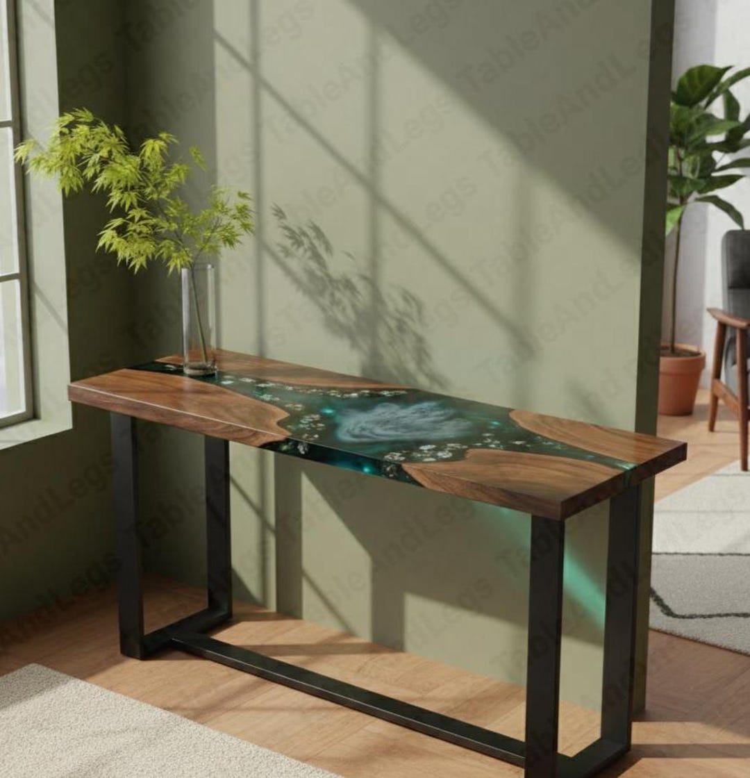 Live Edge Wood & Blue Epoxy River Console Table | Handmade Entryway ...