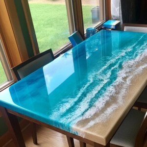 Ocean Epoxy Dining Table | Beach Resin Table Top | Handmade Coastal ...