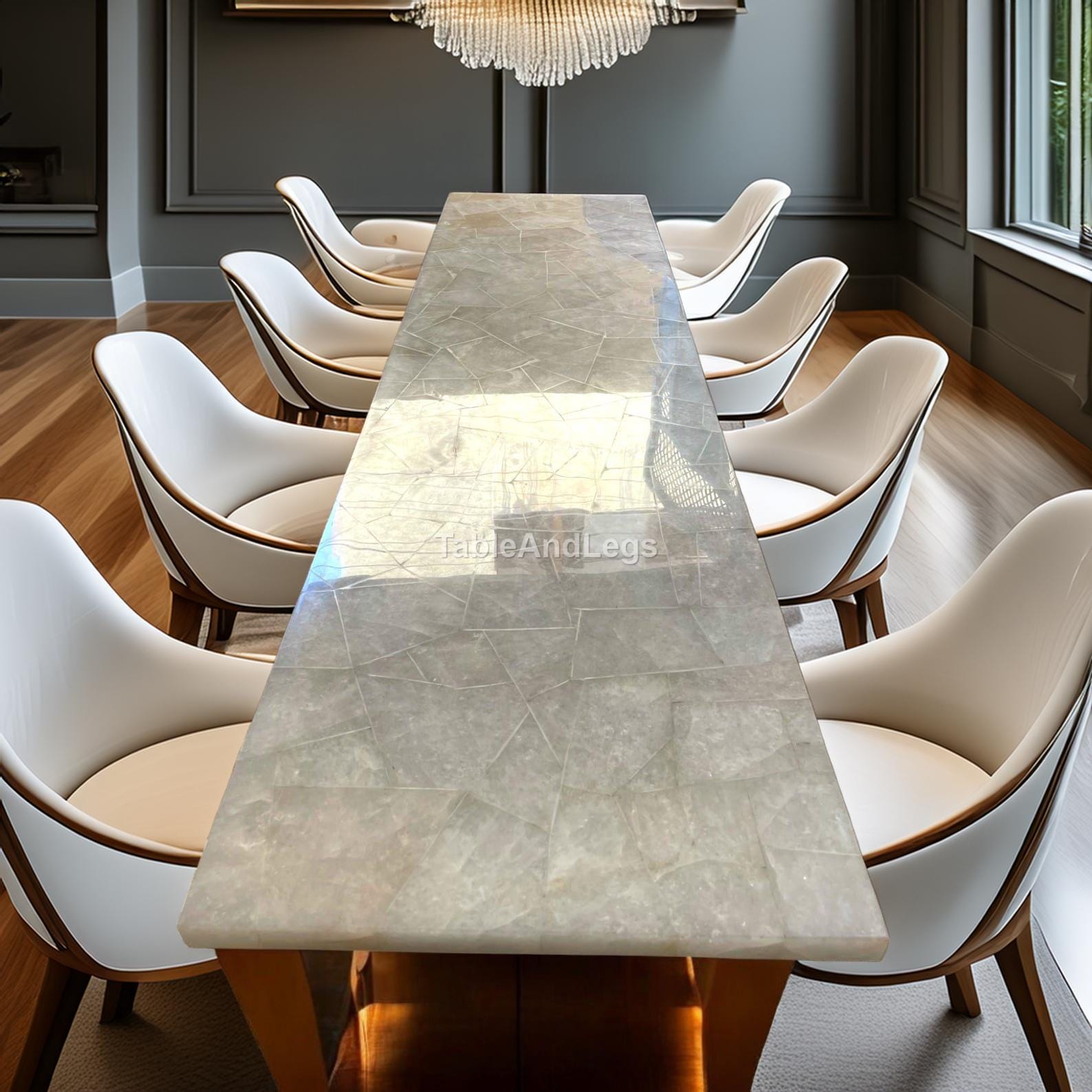 Luxury White Quartz Table Top | Clear Agate Mosaic Slab | High Geode ...