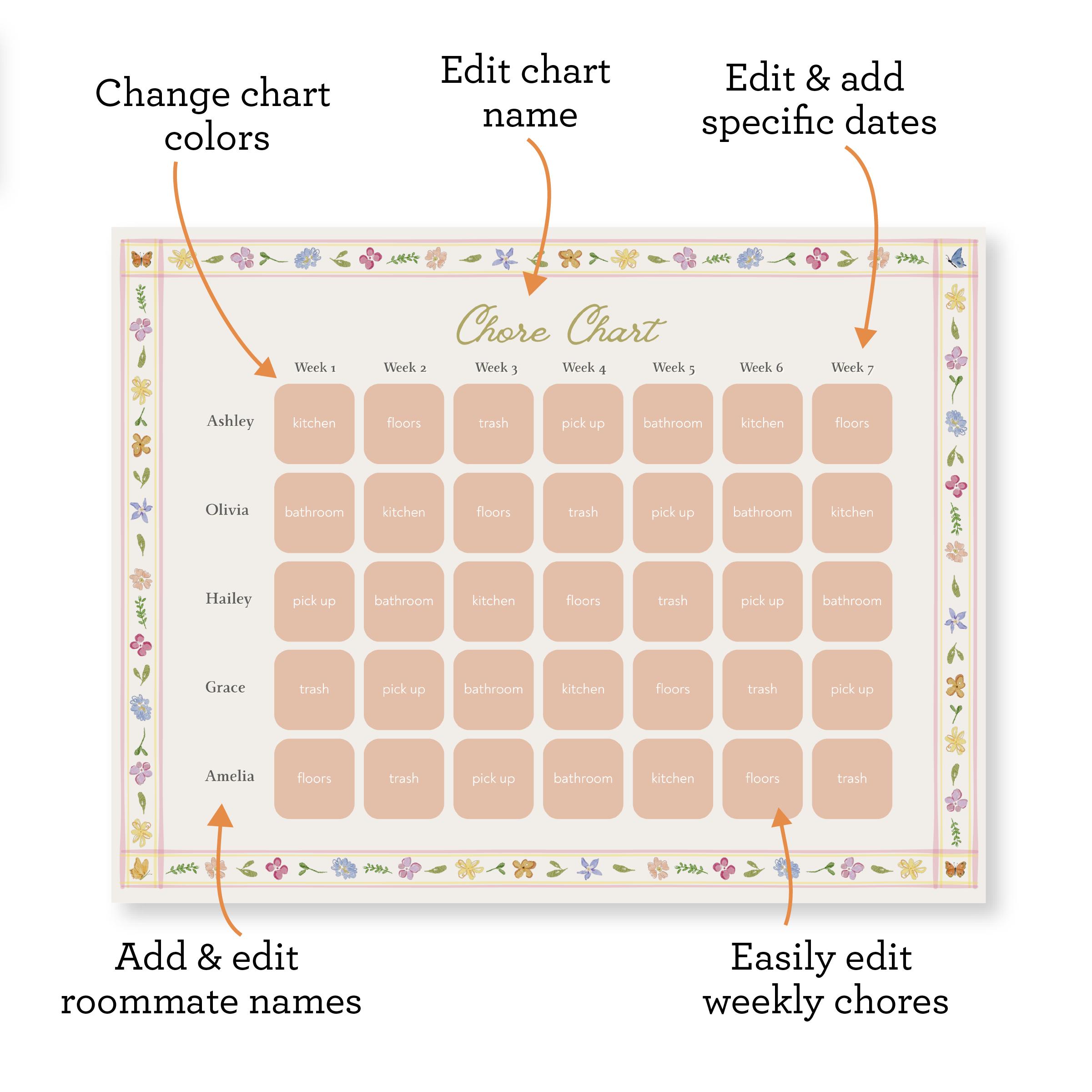Editable Roommate Chore Chart: College Apartment Cleaning Schedule ...