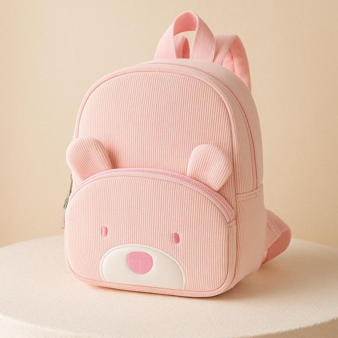 Pink Bear Toddler Backpack – Cute Corduroy Bag for Girls | Kawaii Baby ...