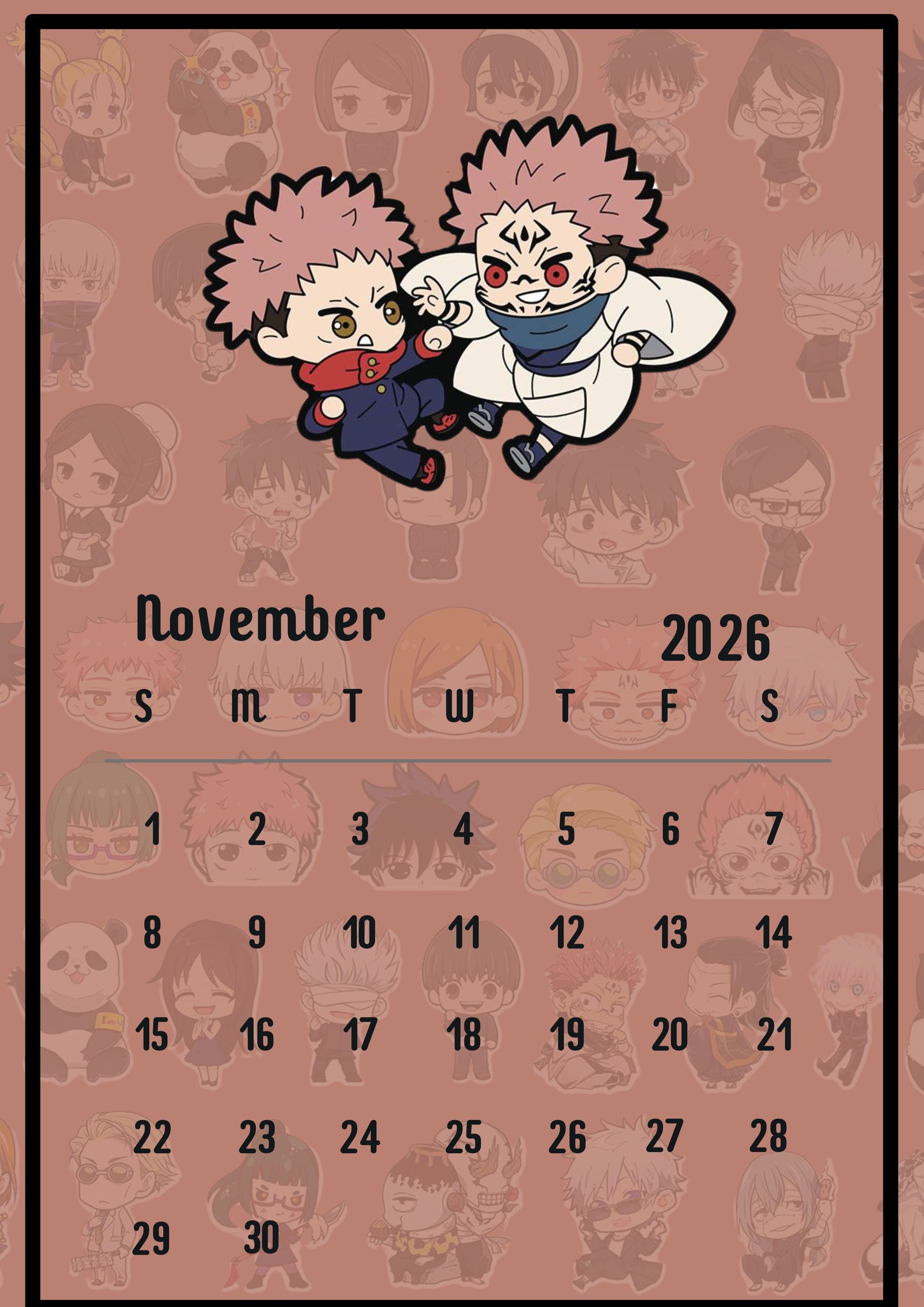 Jujutsu Kaisen Anime Digital Calendar 2026 | Chibi Stickers | Printable ...