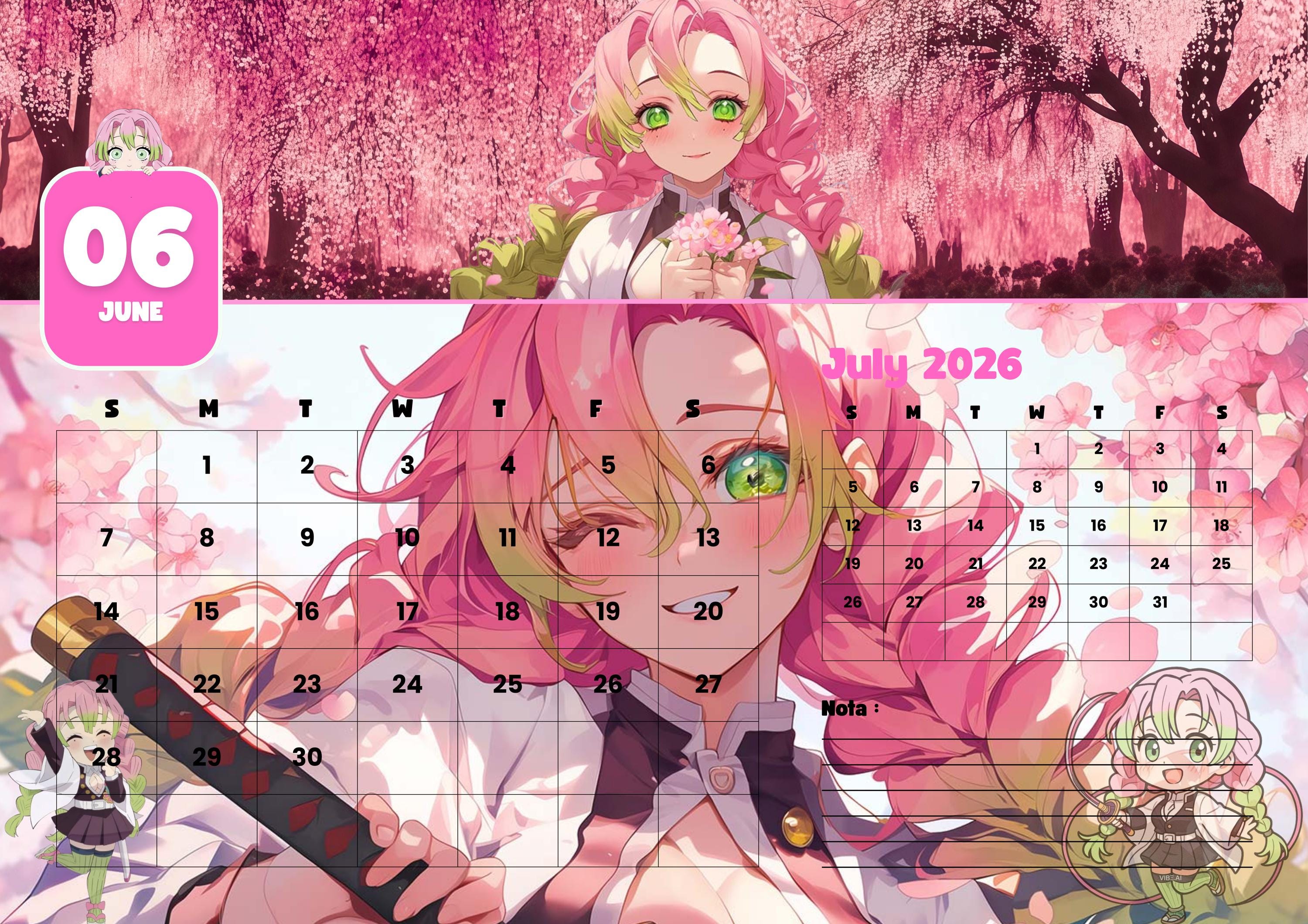 Anime Demon Slayer 2026 Calendar | Digital Printable Wall Calendar ...