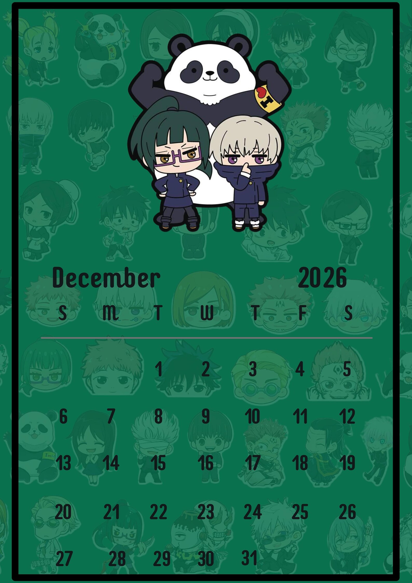 Jujutsu Kaisen Anime Digital Calendar 2026 | Chibi Stickers | Printable ...