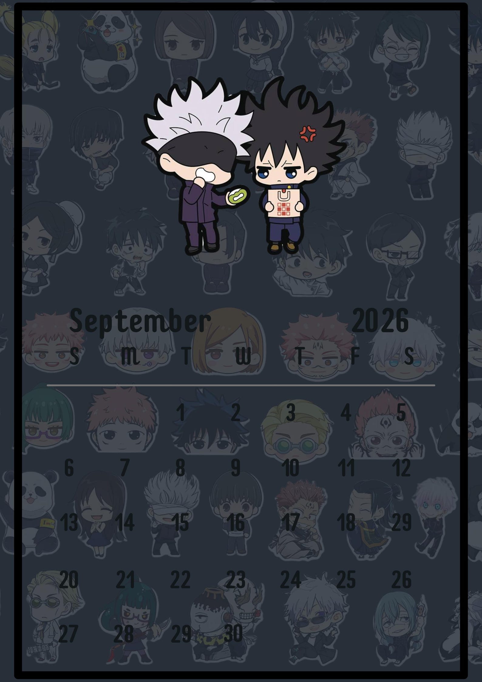 Jujutsu Kaisen Anime Digital Calendar 2026 | Chibi Stickers | Printable ...
