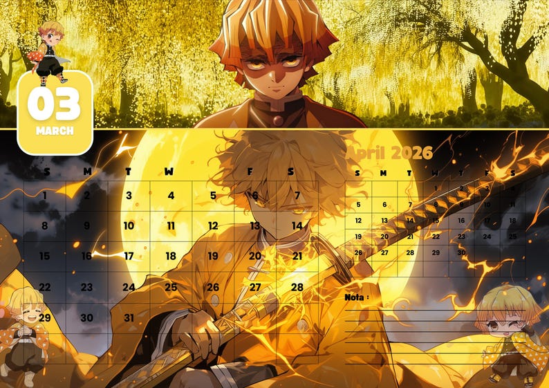 Anime Demon Slayer 2026 Calendar | Digital Printable Wall Calendar ...