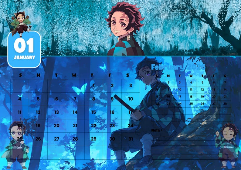 Anime Demon Slayer 2026 Calendar | Digital Printable Wall Calendar ...