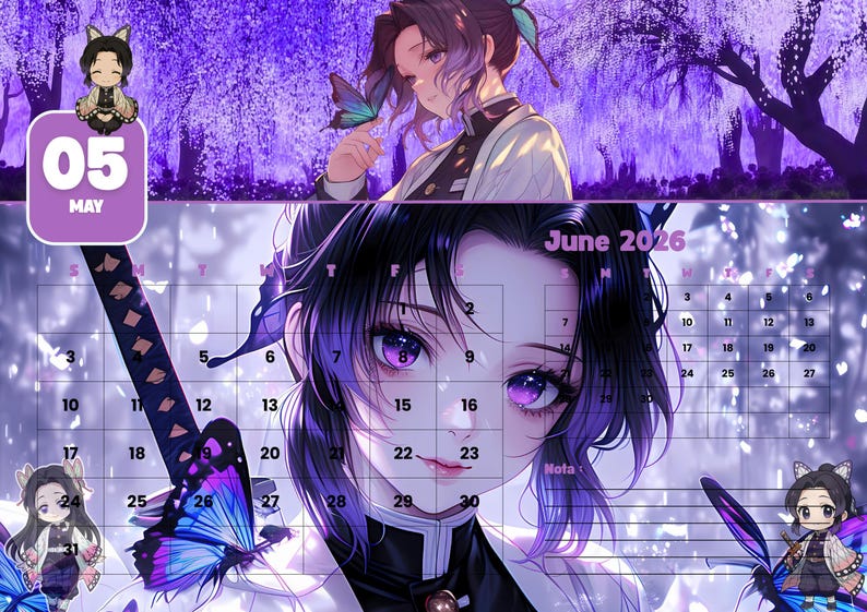 Anime Demon Slayer 2026 Calendar | Digital Printable Wall Calendar ...