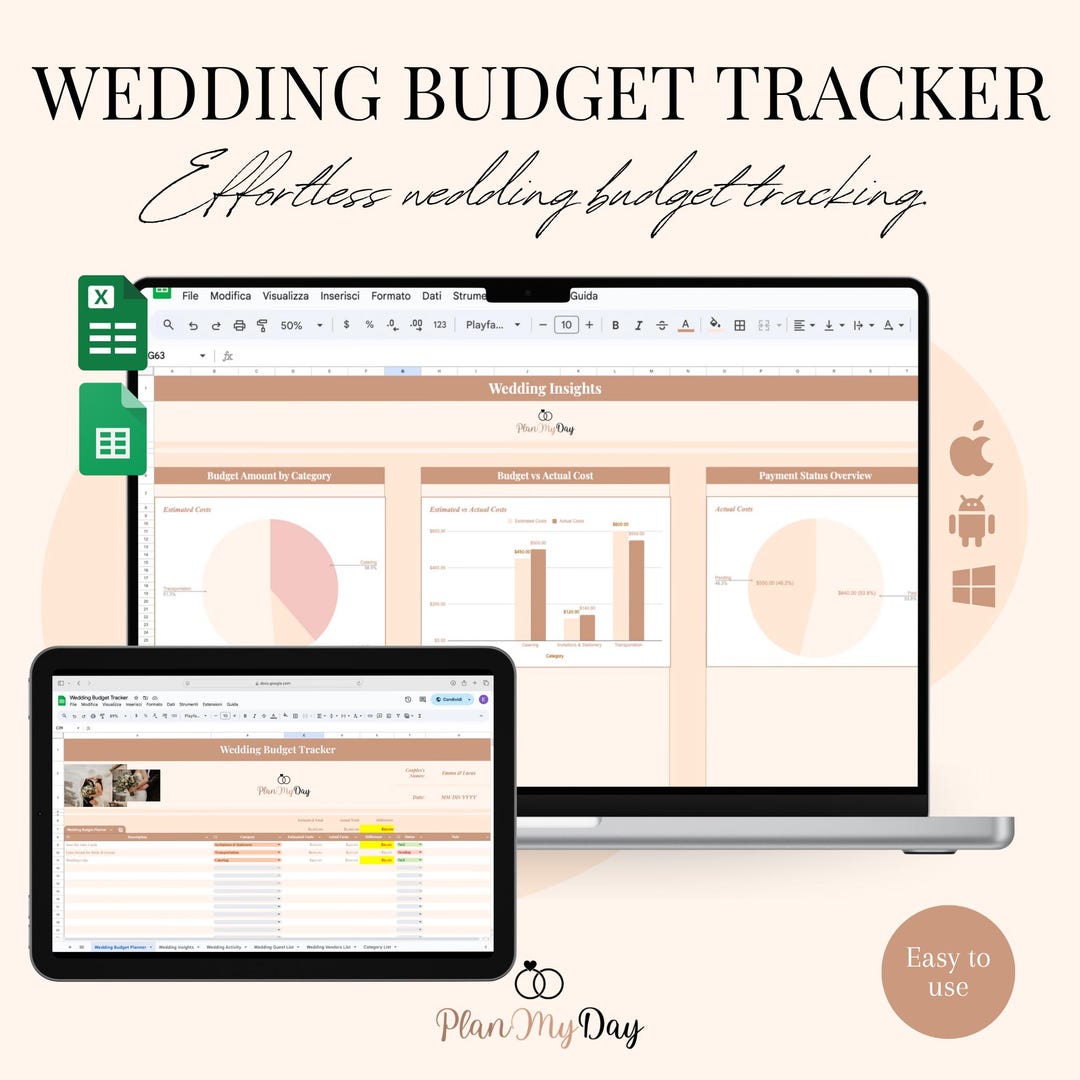 Digital Wedding Budget Tracker | Google Sheets Wedding Expense ...