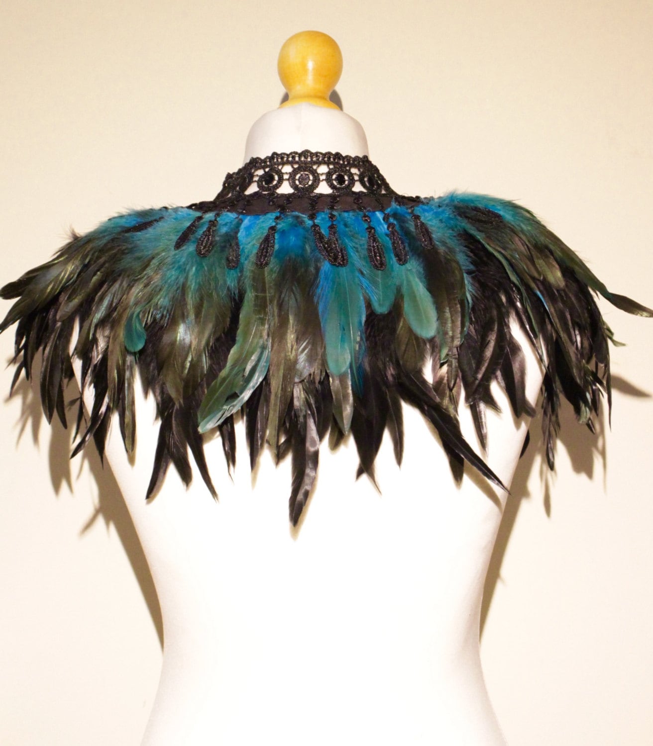 Feather Collar Bright Blue Feathers Black Lace - Etsy