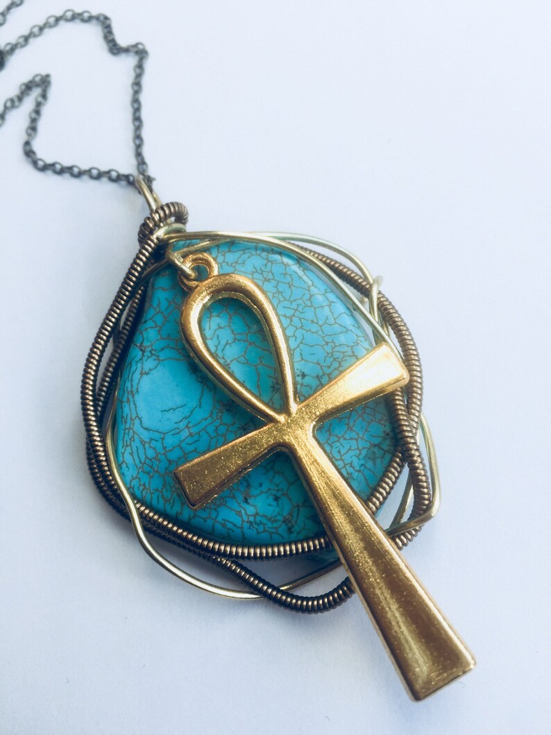Turquoise Egyptian ankh Necklace Gem Stone | Etsy