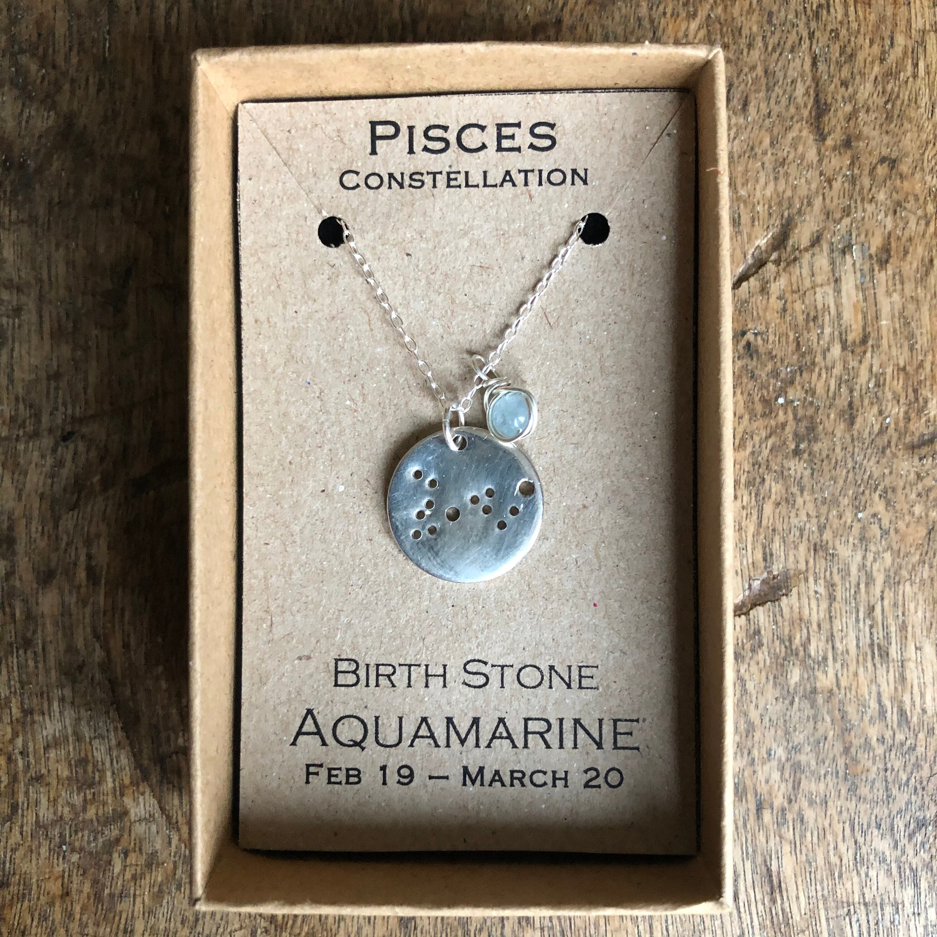 Pisces Constellation Necklace Birthstone Aquamarine Necklace Sterling Silver 925