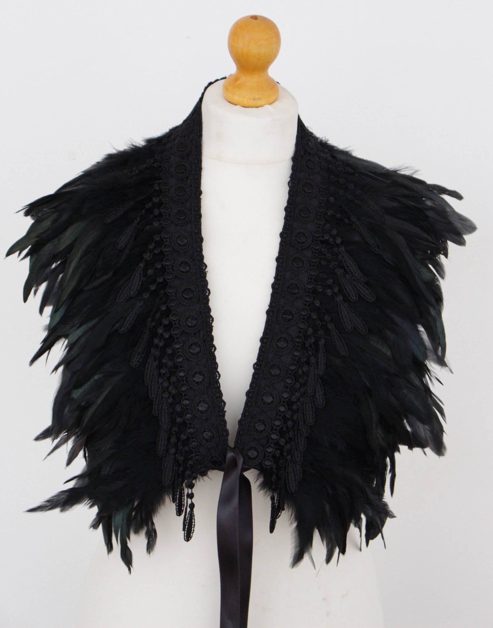 Feather Shawl Feather Cape Black Feathers Black Lace | Etsy