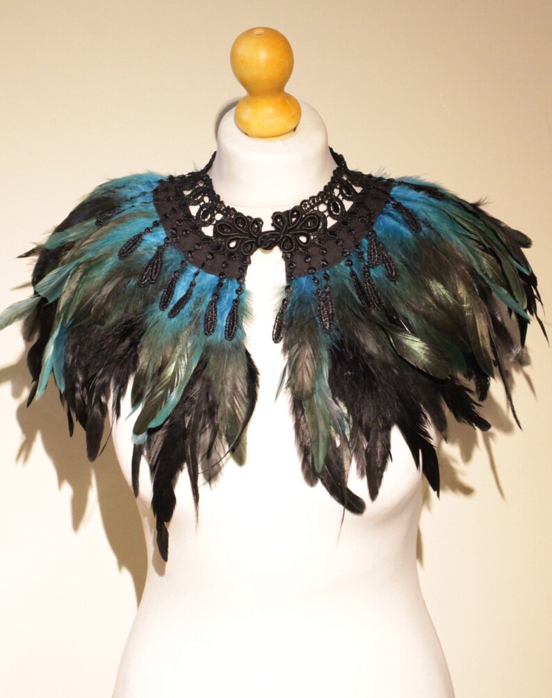Feather Collar Bright Blue Feathers Black Lace - Etsy