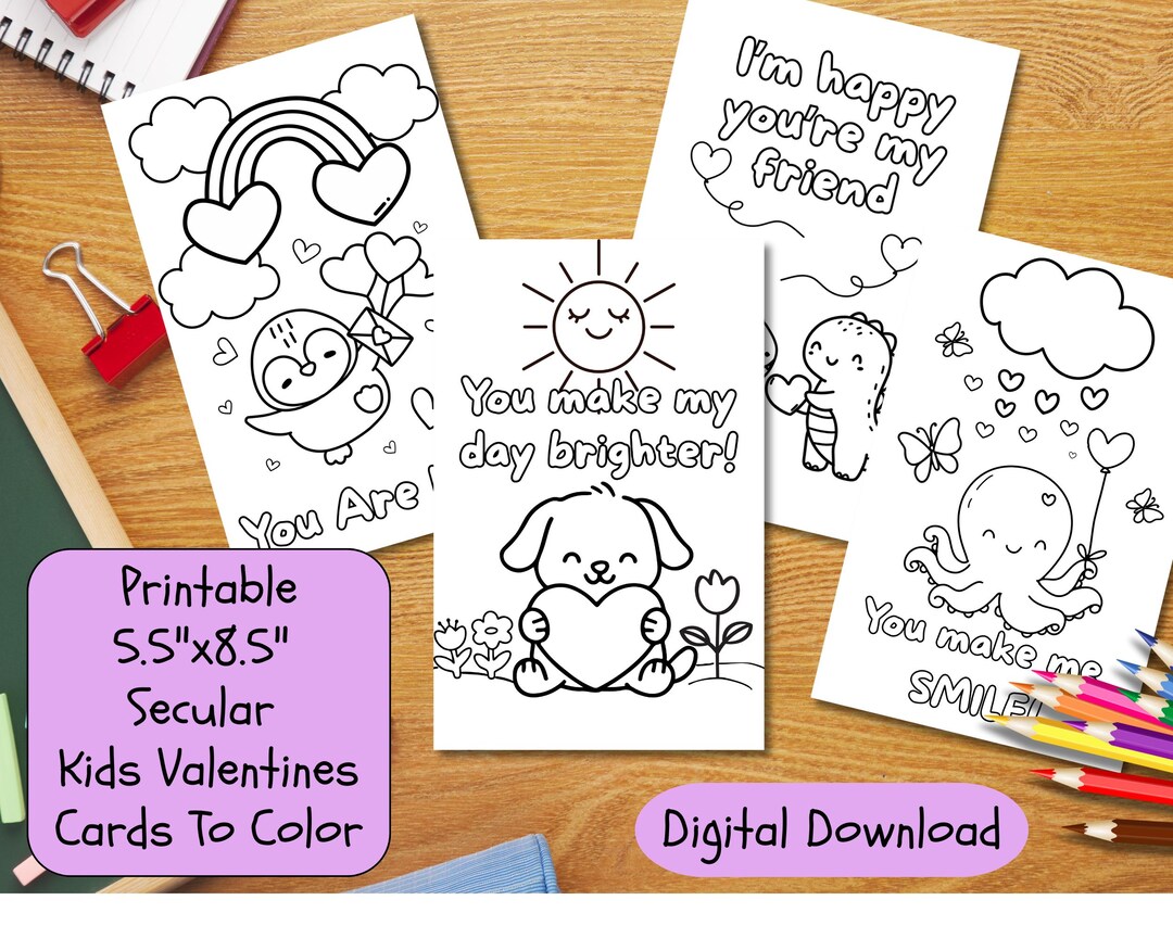 Kids Kindness Non Religious Coloring Cards for Kids, Friendship ...