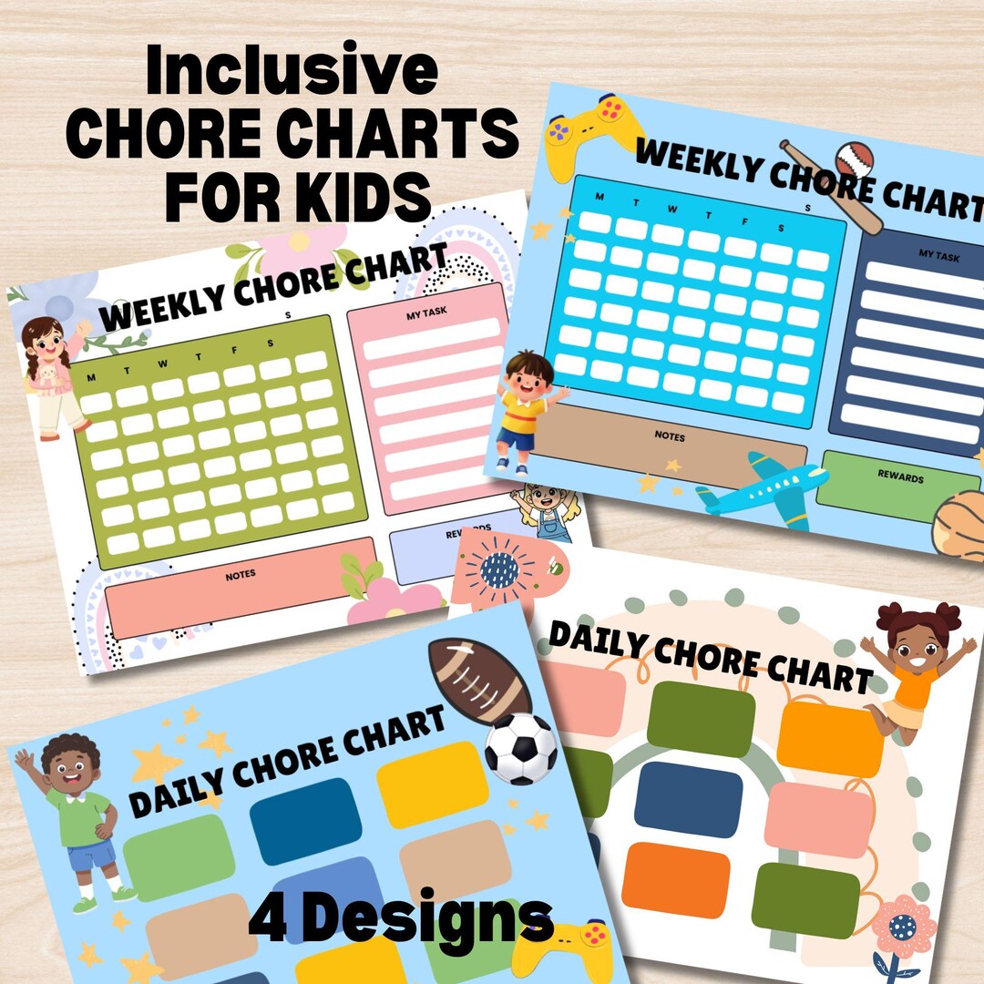 Printable Diverse Kids Chore Chart, Boys and Girls Daily & Weekly ...