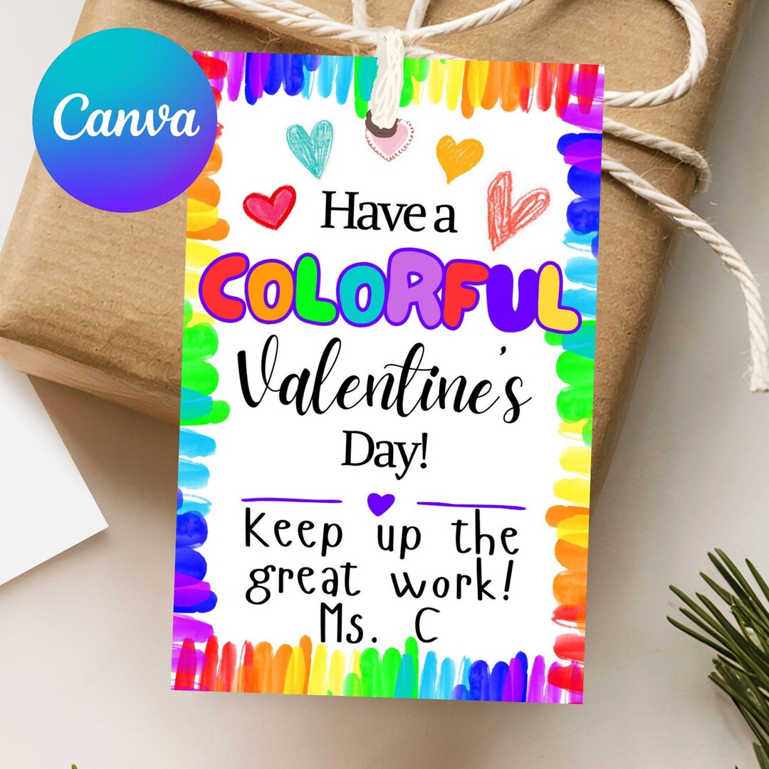 Rainbow Colorful Valentine's Day Gift Tag - Editable Classroom Artistic ...