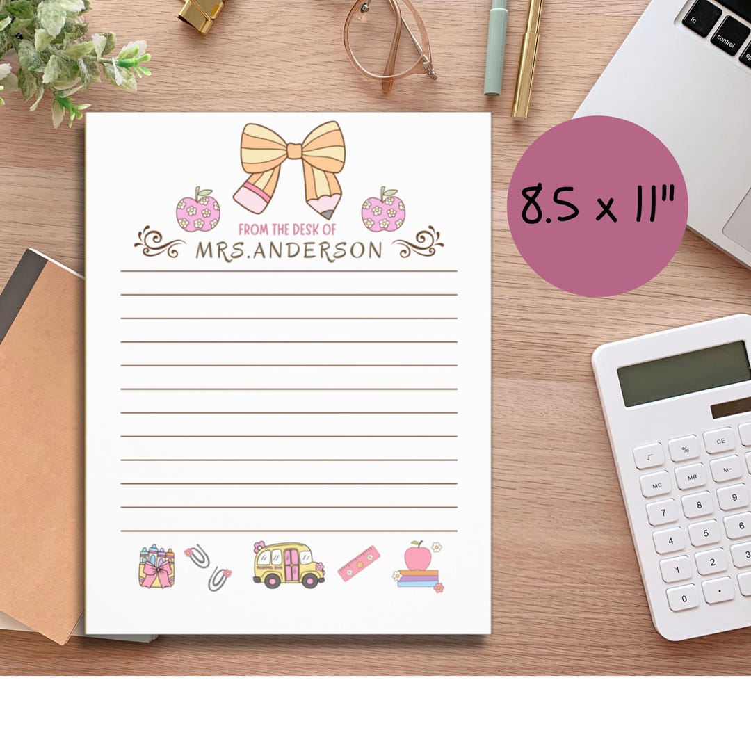 Personalized Teacher Notepad: Coquette Bow Stationery, Magnetic Option ...