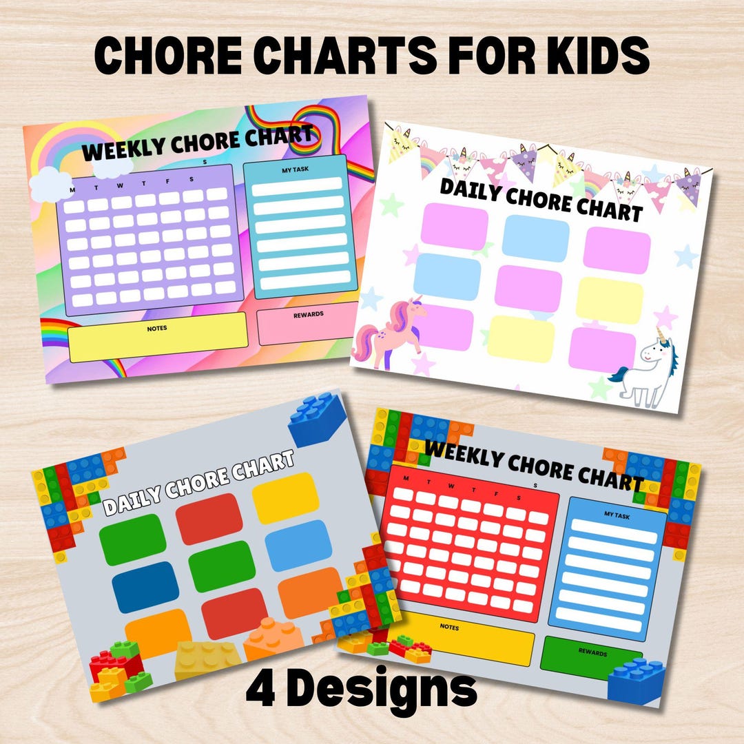 Kids Chore Chart Bundle, Printable Daily Child Responsibility Sheet ...