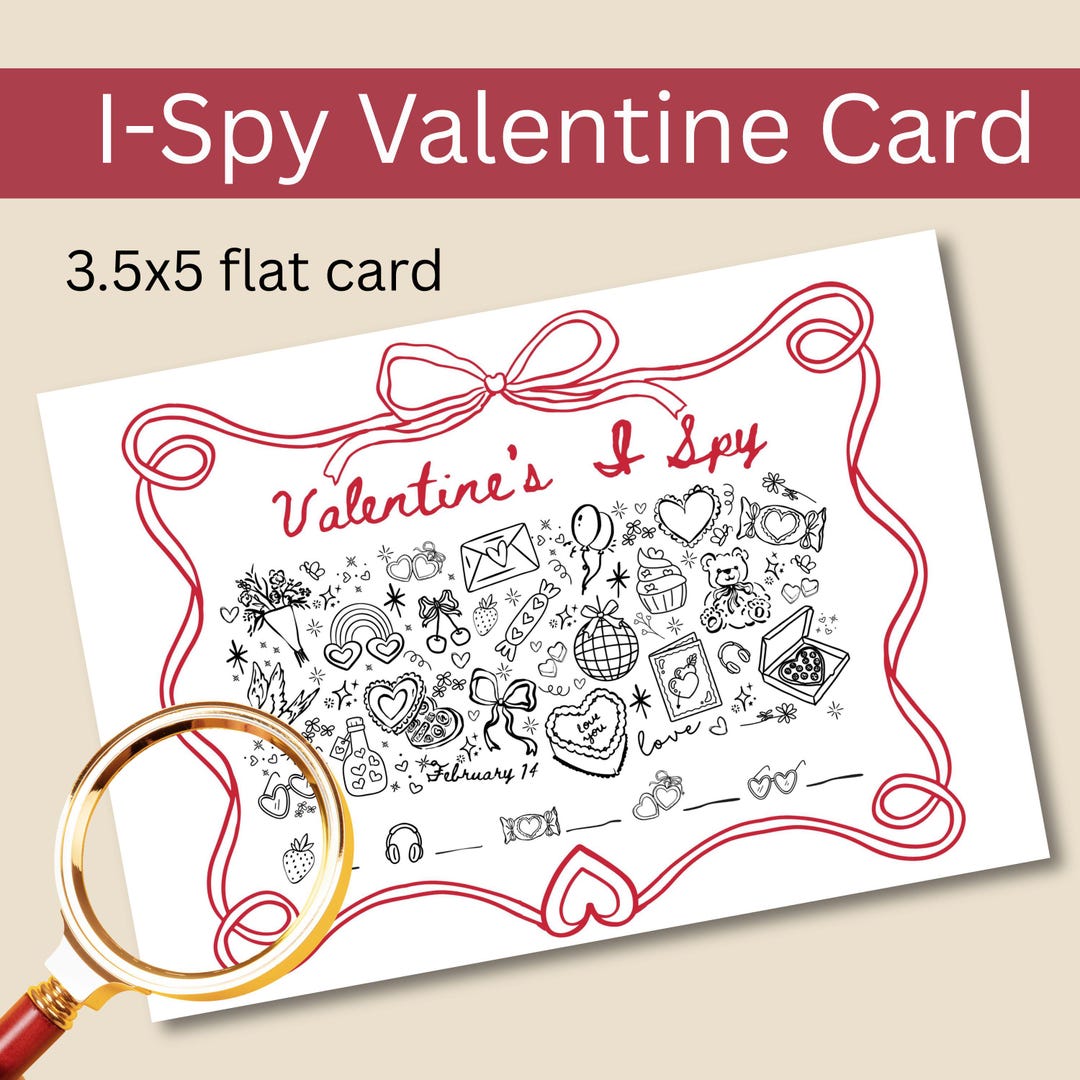 I-spy Valentine Card, Kids Printable Class Valentine's Day Game ...