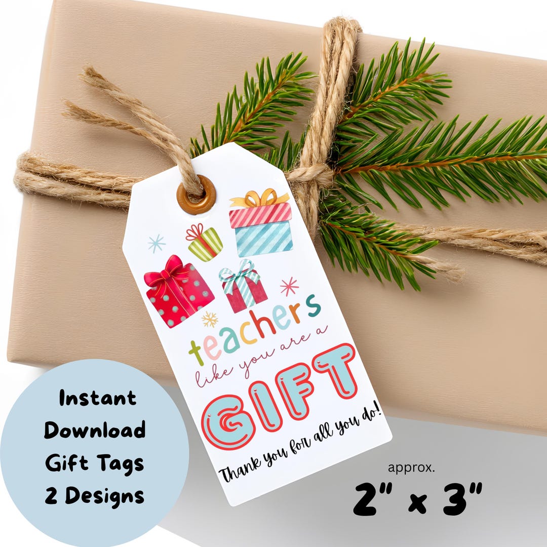 Printable Christmas Teacher Gift Tags, Holiday Thank You (digital ...