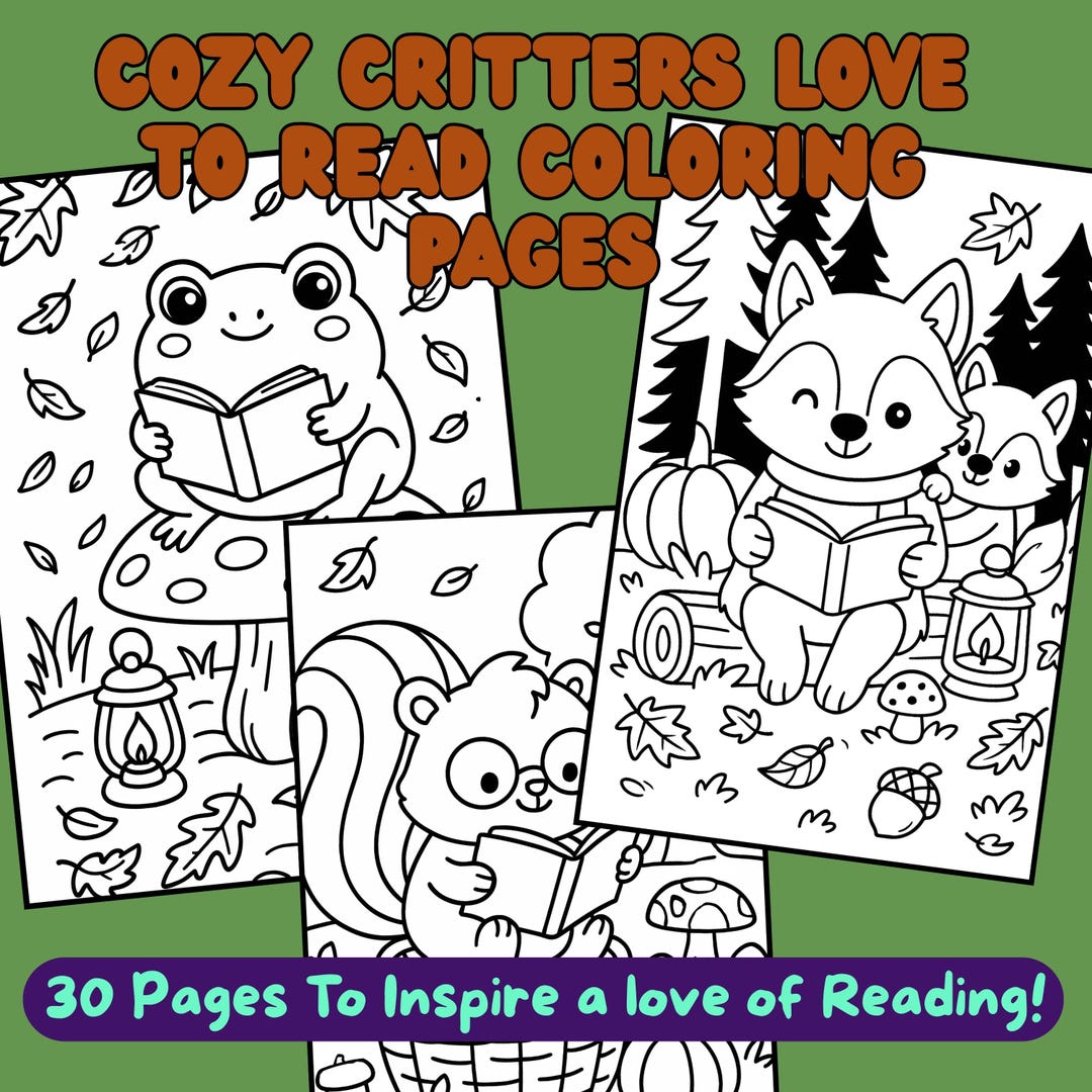Autumn Animal Bookworms Coloring Pages, Reading-themed (PDF Download ...