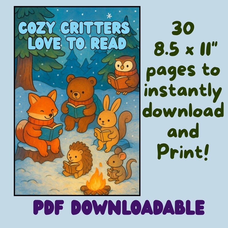Winter Animals Reading Coloring Pages, Cozy Woodland Critters (PDF ...