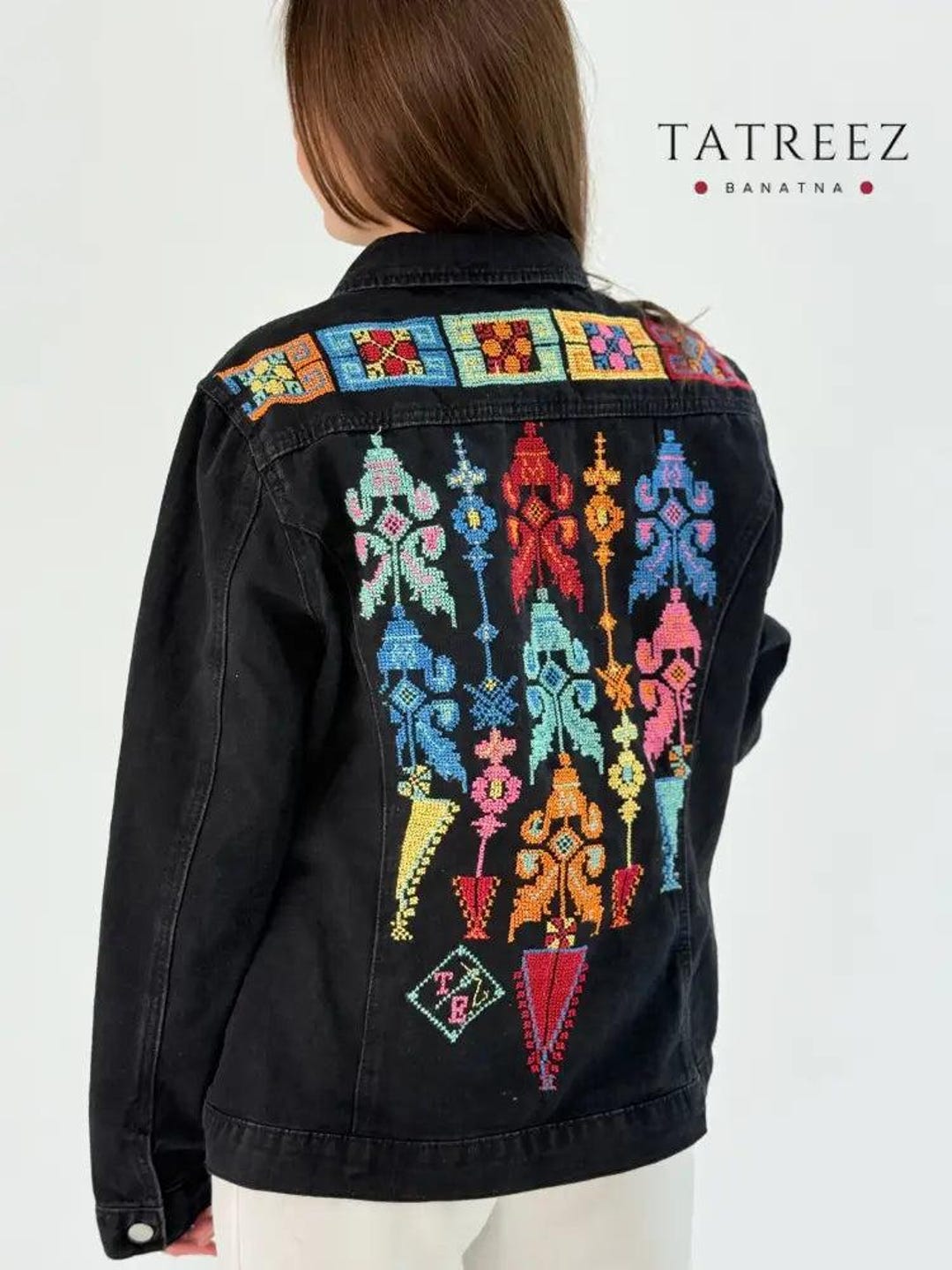 Embroidered Black Jeans Jacket – Tatreez Artisan Design - Etsy