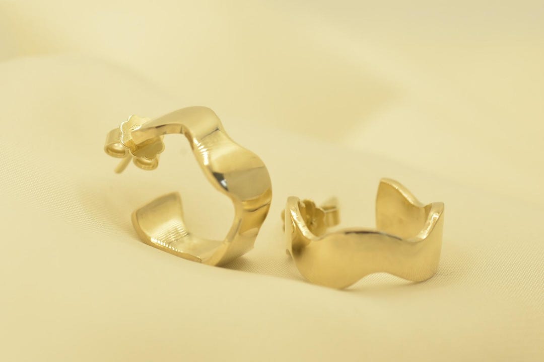 Wave Creole Earrings, Fluid Design - Etsy