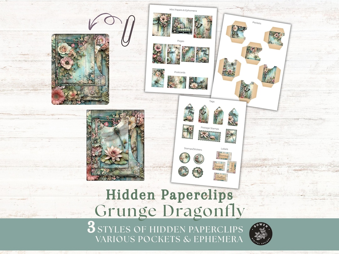 Dragonfly Hidden Paperclip Kit, Junk Journal Kit, Ephemera, 3 Hidden ...