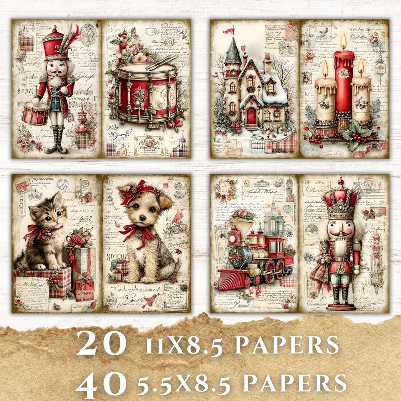 Vintage Christmas Junk Journal Kit, Classic Journal Pages, Digital ...