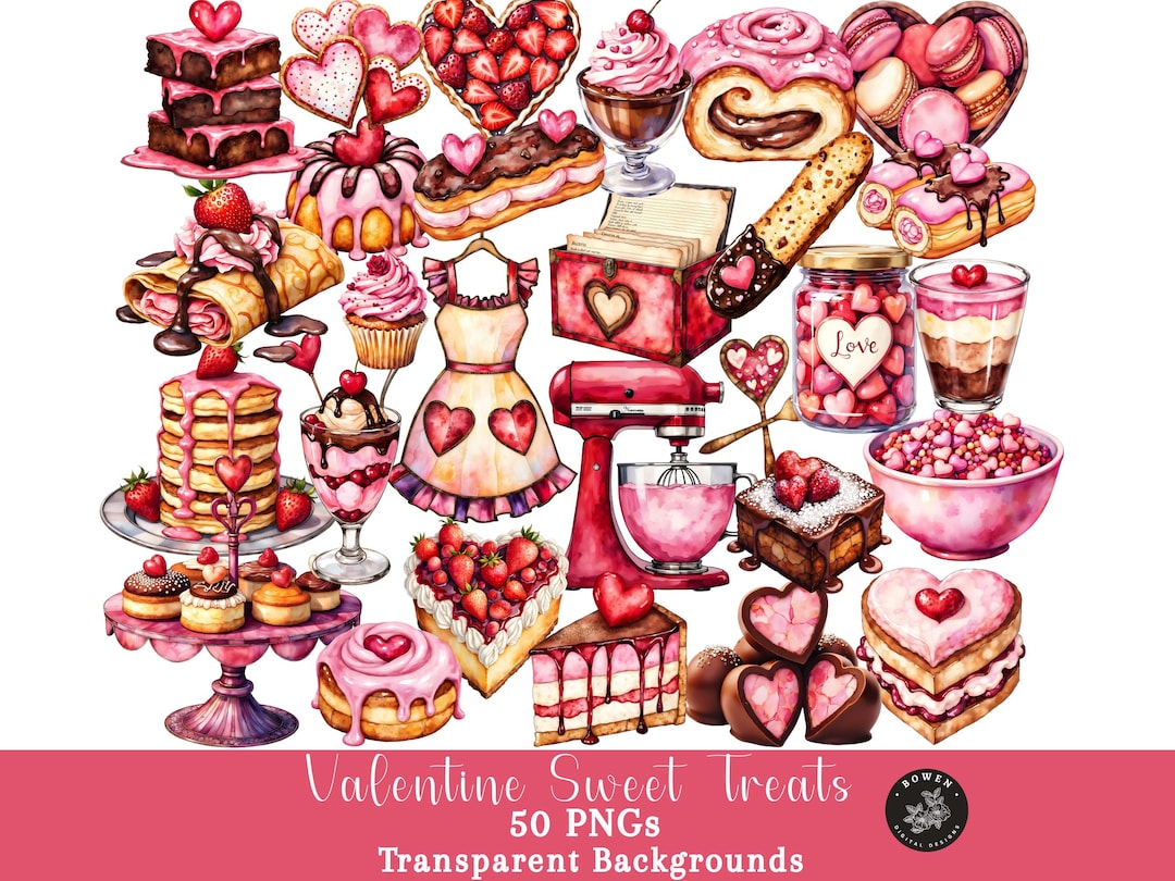 Valentine Sweet Treats PNG Bundle, Valentines Day Clipart Bundle, 50 ...