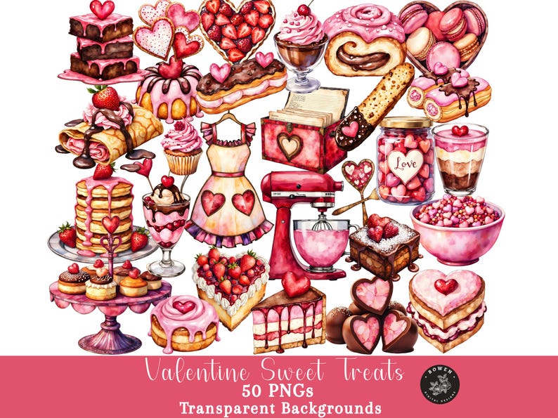 Valentine Sweet Treats PNG Bundle, Valentines Day Clipart Bundle, 50 ...