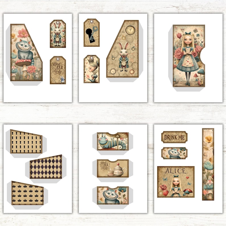 Junk Journal Whimsical Alice in Wonderland Trifold Folio Kit, Ephemera ...