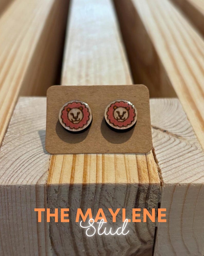 The Maylene Stud. Hand Painted Wood Lion Stud. - Etsy