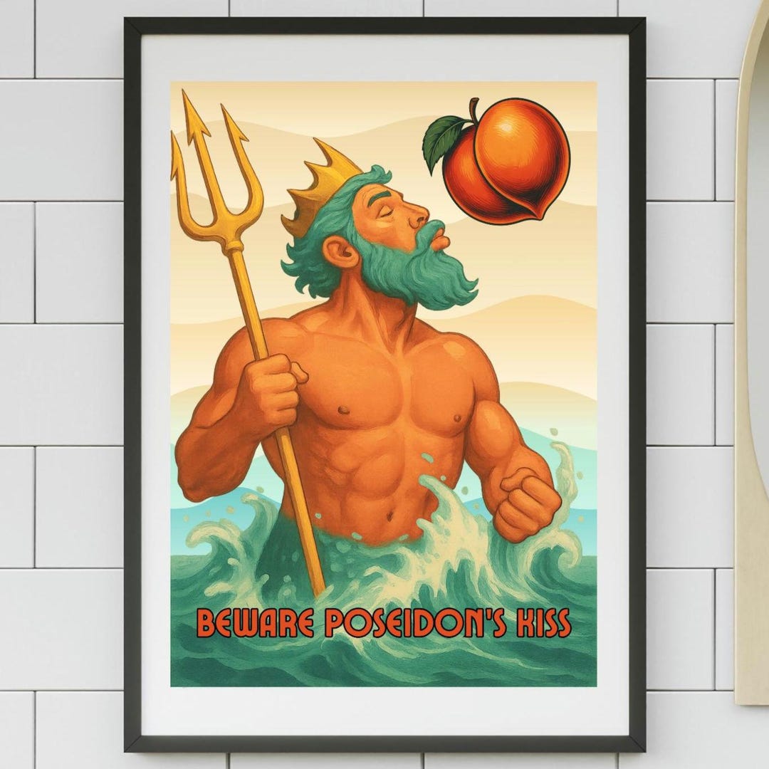 Poseidon Bathroom Art Print: Funny Greek God Toilet Decor (digital ...