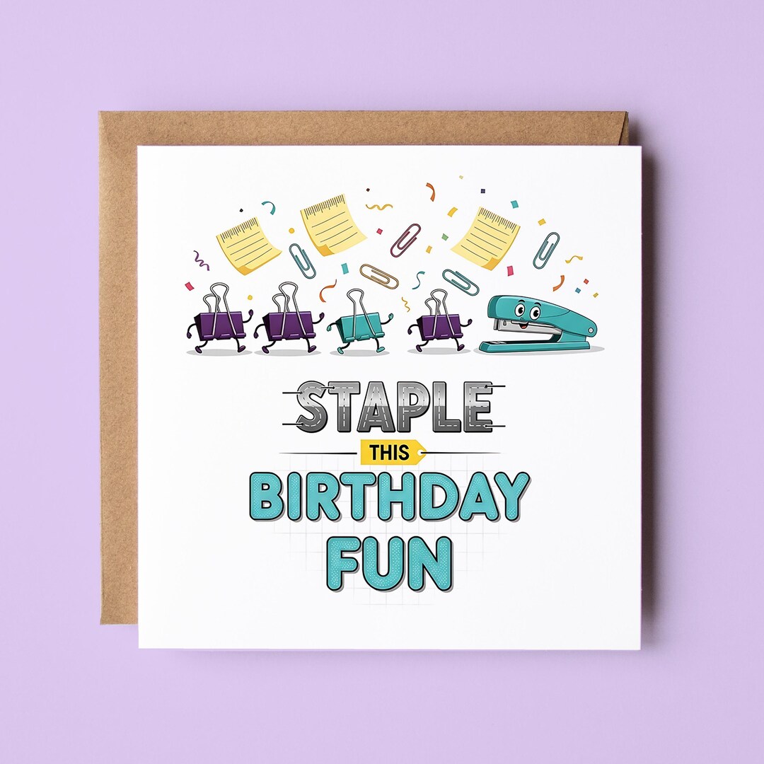 Funny Office Birthday Card: Stapler Pun, Dancing Binder Clips - Etsy UK