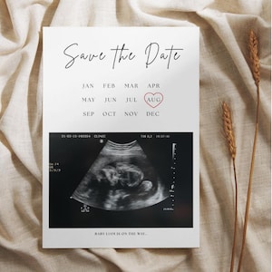 Editable Due Date Calendar Card | Pregnancy Reveal With Ultrasound ...