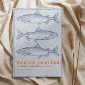 Seafood Dinner Party! Editable Invitation Card – Canva Template – Blue ...